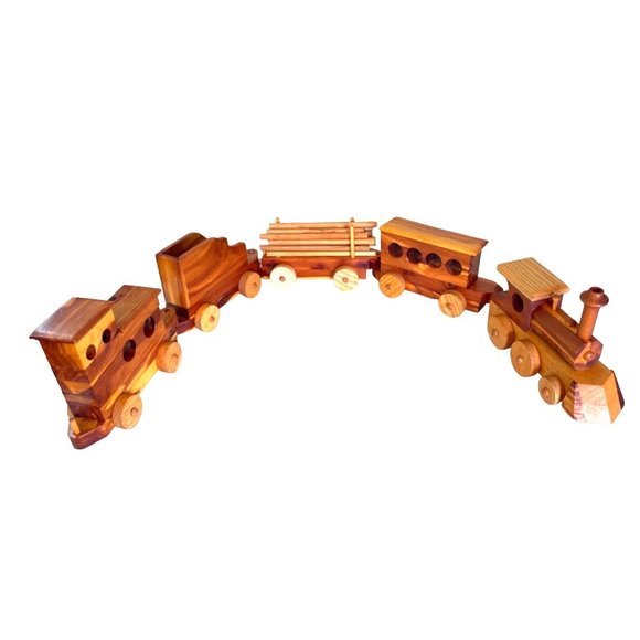Handcrafted | Toys | Wood Train Set Large 42 Long 5 Interlocking Cars ...